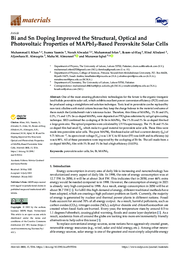 (PDF) Bi and Sn Doping Improved the Structural, Optical and ...
