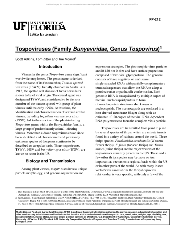 (PDF) Tospoviruses (Family Bunyaviridae, Genus Tospovirus)