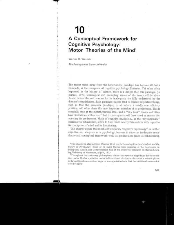 (PDF) A Conceptual Framework for Cognitive Psychology: Motor Theories ...