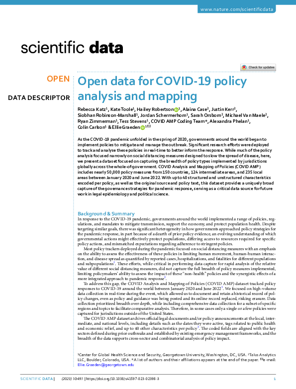 (PDF) Open data for COVID-19 policy analysis and mapping