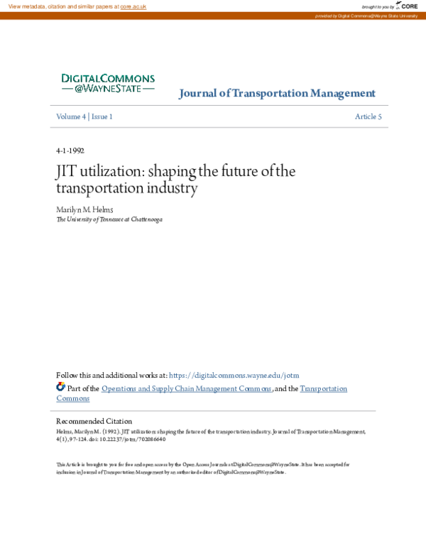 (PDF) JIT utilization: shaping the future of the transportation industry