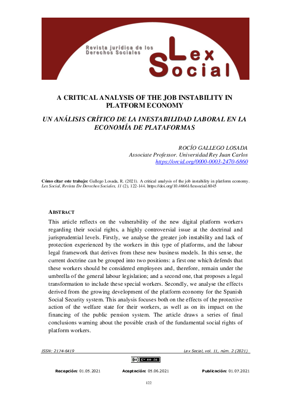 (PDF) Critical Analysis of the Job Instability in Platform Economy ...
