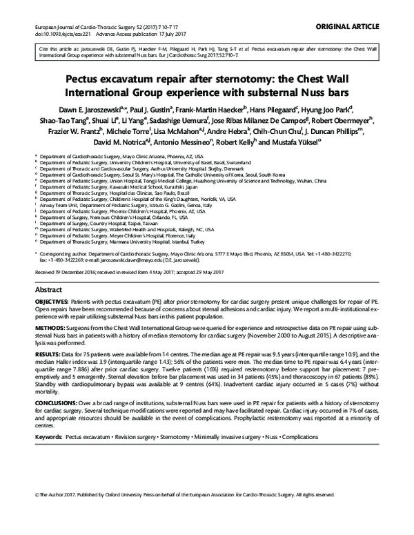 (PDF) Pectus excavatum repair after sternotomy: the Chest Wall ...