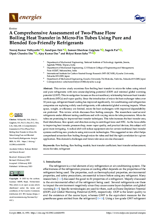 (PDF) A Comprehensive Assessment of Two-Phase Flow Boiling Heat Transfer in Micro-Fin Tubes ...
