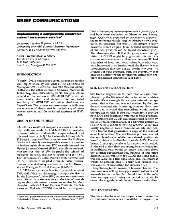 (PDF) Implementing a campuswide electronic current awareness service