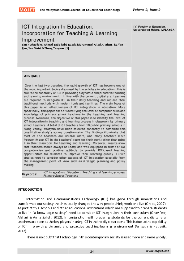 (PDF) ICT Integration In Education: Incorporation for Teaching ...