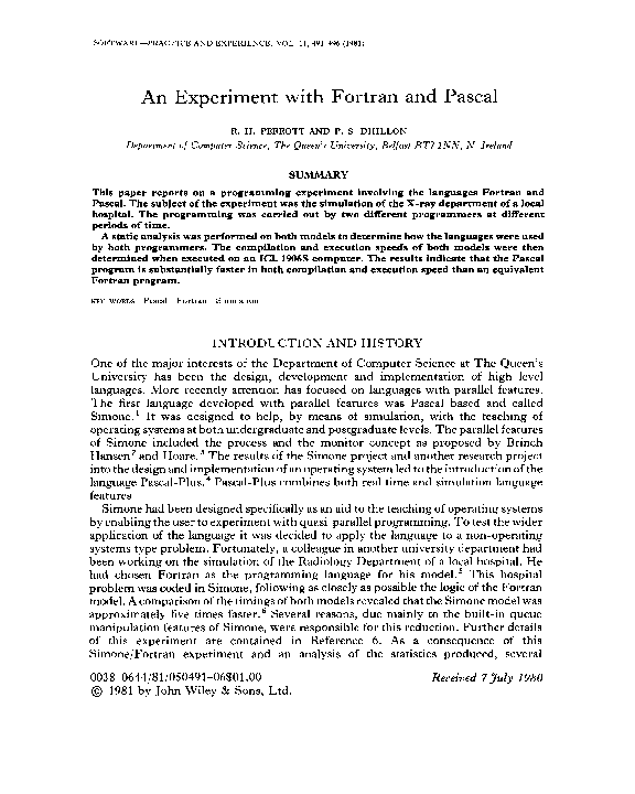 (PDF) An experiment with Fortran and Pascal | Ronald Perrott - Academia.edu