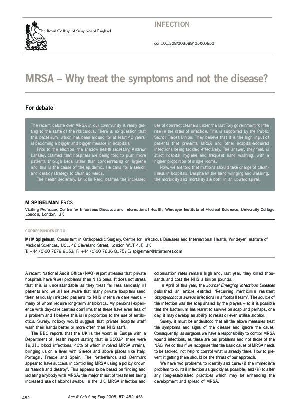 (PDF) MRSA – Why treat the symptoms and not the disease?
