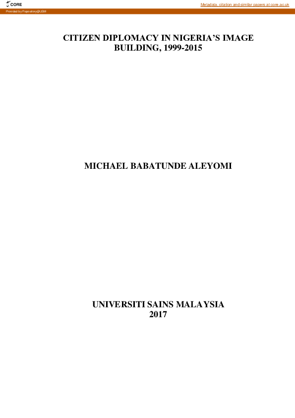 (PDF) Citizen Diplomacy In Nigeria's Image Building, 1999-2015