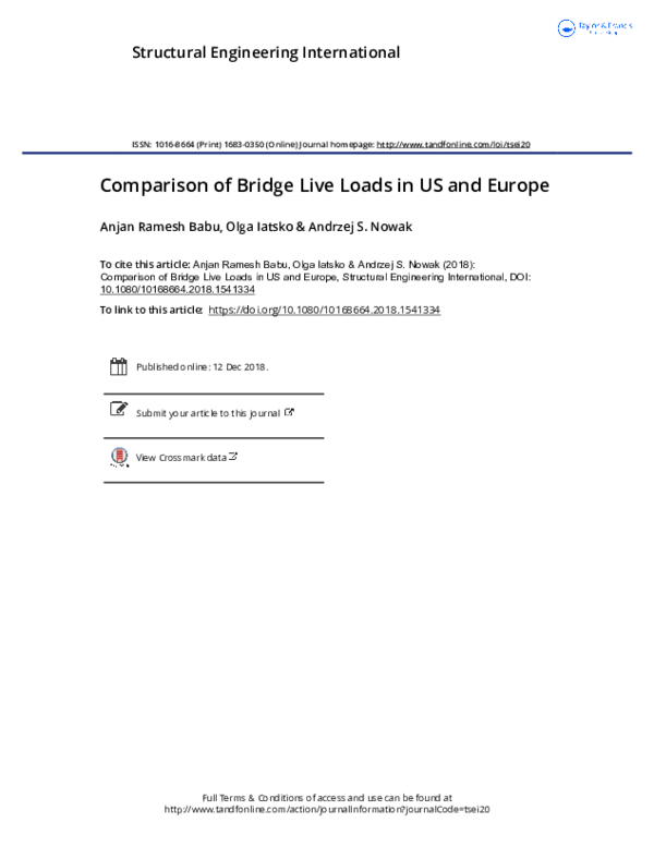 (PDF) Comparison of Bridge Live Loads in US and Europe