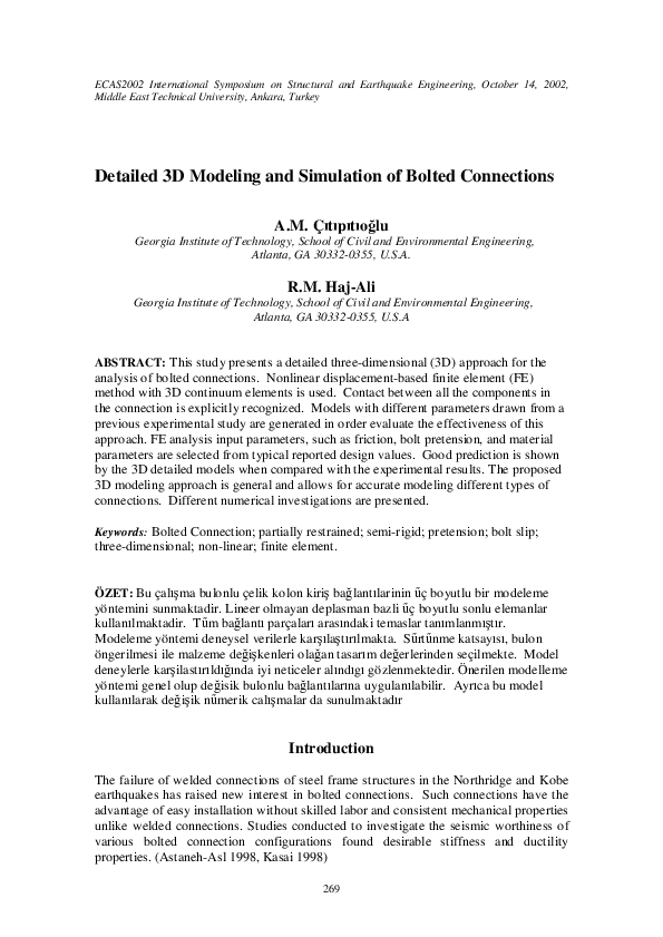(PDF) Detailed 3D Modeling and Simulation of Bolted Connections