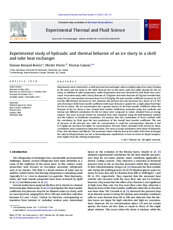 (PDF) Experimental study of hydraulic and thermal behavior of an ice ...