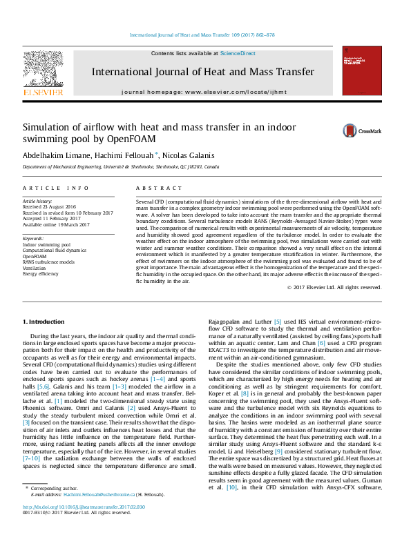 (PDF) Simulation of airflow with heat and mass transfer in an indoor swimming pool by OpenFOAM
