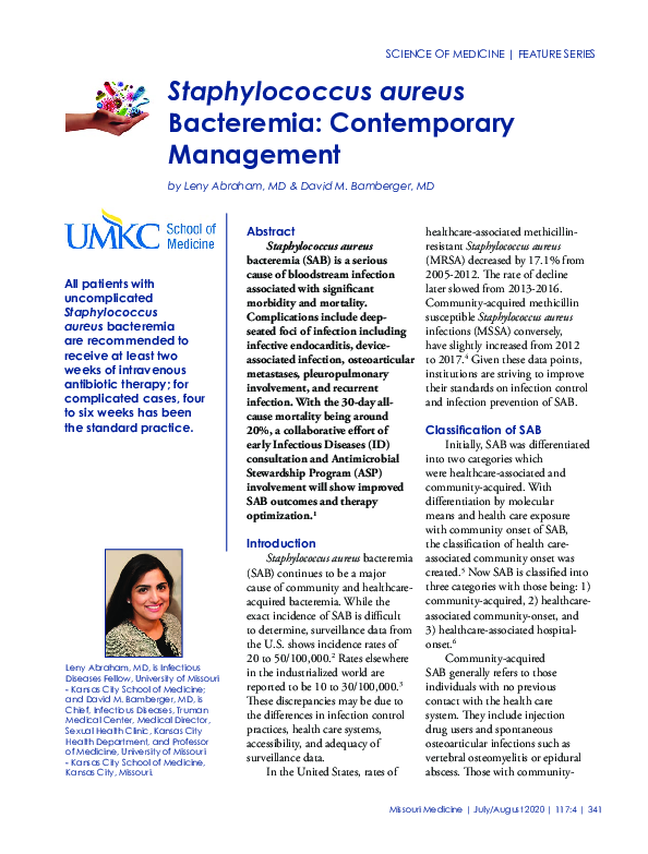 (PDF) Staphylococcus aureus Bacteremia: Contemporary Management