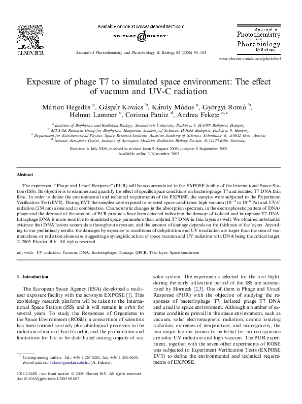 (PDF) Exposure of phage T7 to simulated space environment: The effect ...