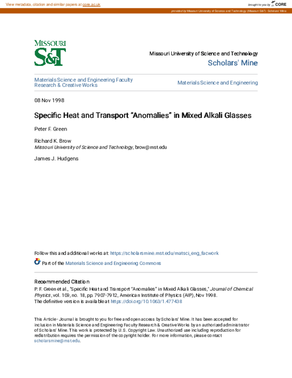 (PDF) Specific heat and transport “anomalies” in mixed alkali glasses