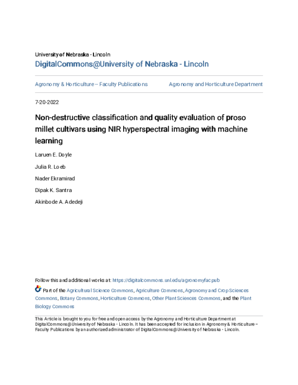 (PDF) Non-destructive classification and quality evaluation of proso millet cultivars using NIR ...