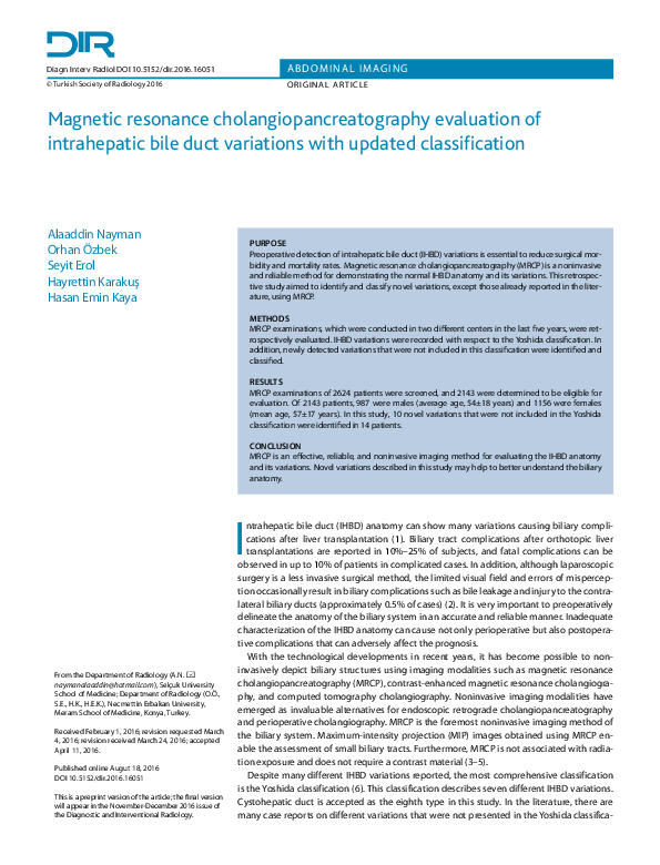 (PDF) Magnetic resonance cholangiopancreatography evaluation of intrahepatic bile duct ...