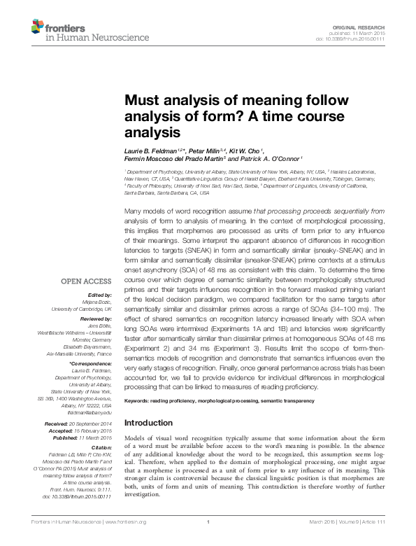 (PDF) Must analysis of meaning follow analysis of form? A time course ...