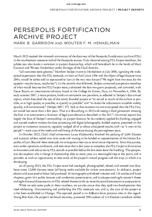 (PDF) Persepolis Fortification Archive Project