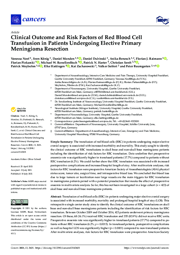 (PDF) Clinical Outcome and Risk Factors of Red Blood Cell Transfusion ...