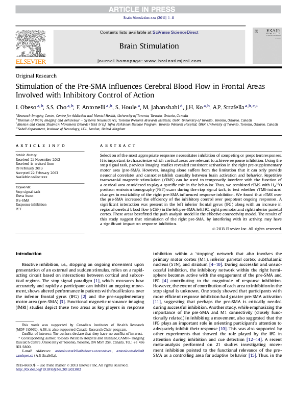 (PDF) Stimulation of the Pre-SMA Influences Cerebral Blood Flow in ...
