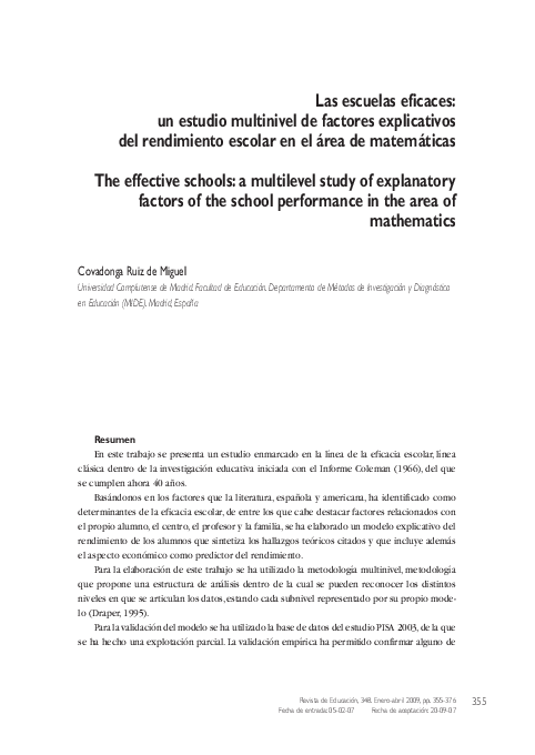 (PDF) Las escuelas eficaces: un estudio multinivel de factores explicativos del rendimiento ...