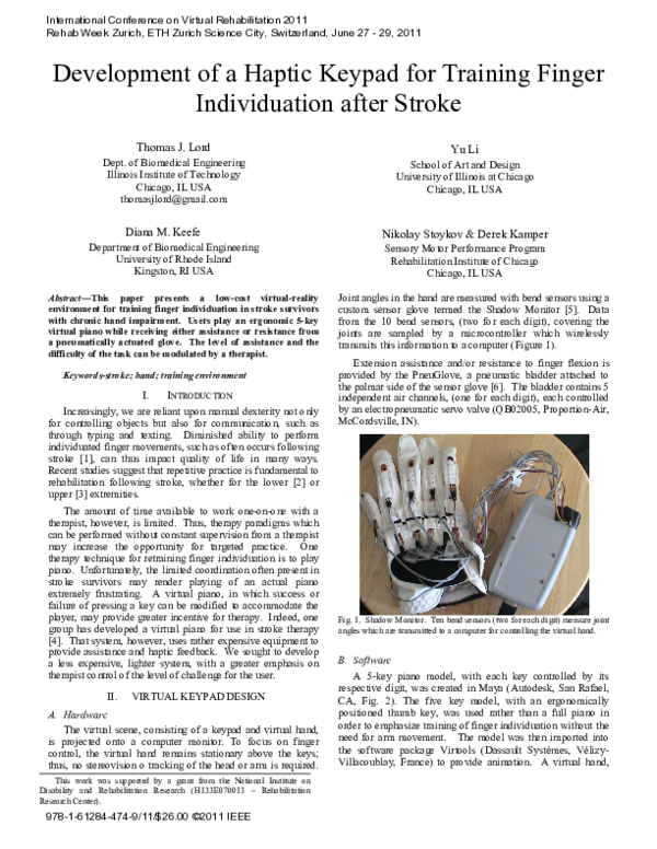 (PDF) Development of a haptic keypad for training finger individuation ...