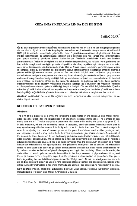 (PDF) Ceza İnfaz Kurumlarında Din Eğitimi