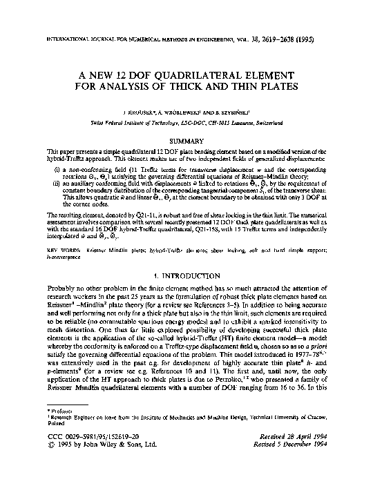 Pdf A New 12 Dof Quadrilateral Element For Analysis Of Thick And Thin