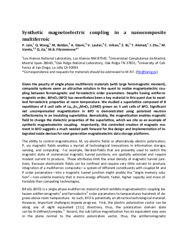 (PDF) Synthetic magnetoelectric coupling in a nanocomposite ...