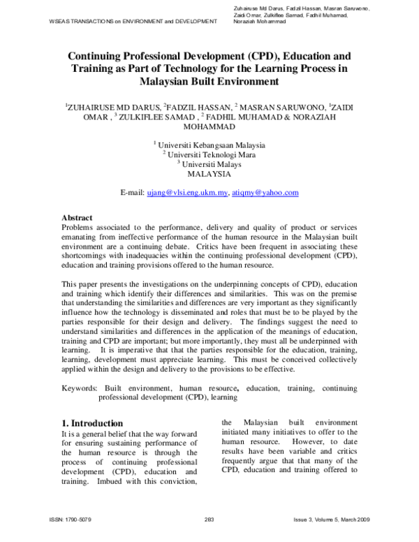 (PDF) Continuing Professional Development (CPD), Education and Training as Part of Technology ...