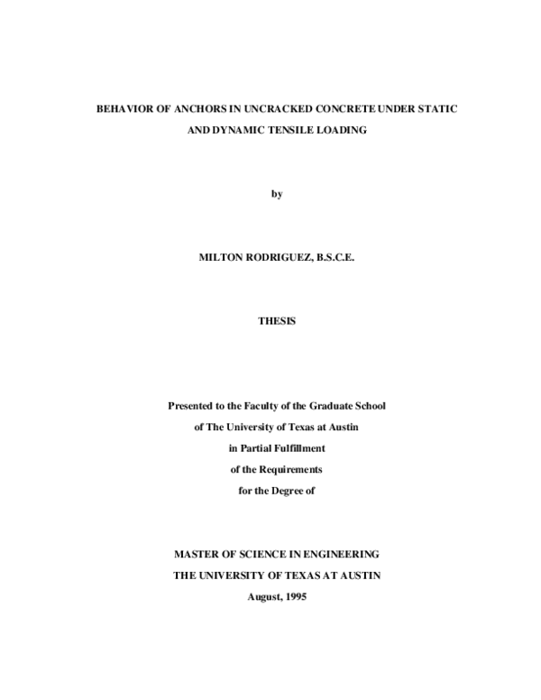 (PDF) Behavior of Anchors in Uncracked Concrete Under Static and Dynamic Tensile Loading ...
