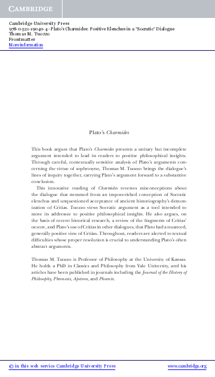 (PDF) Plato's Charmides: positive elenchus in a "Socratic" dialogue
