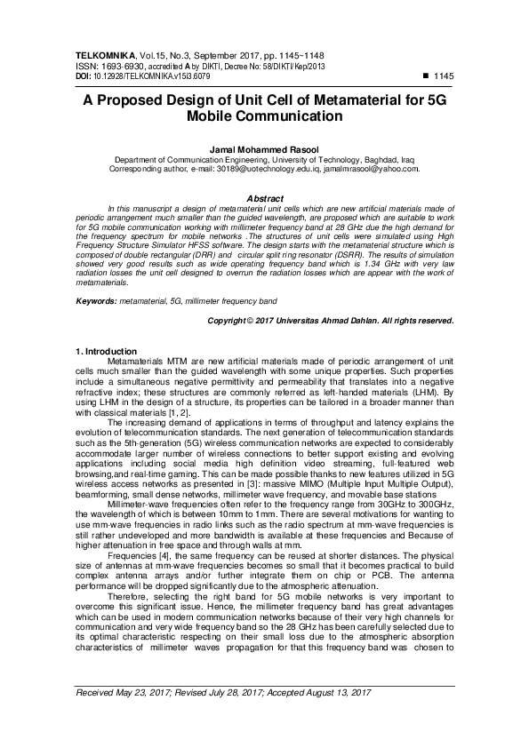 (PDF) A Proposed Design of Unit Cell of Metamaterial for 5G Mobile ...