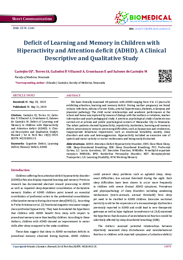 (PDF) Deficit of Learning and Memory in Children with Hiperactivity and ...