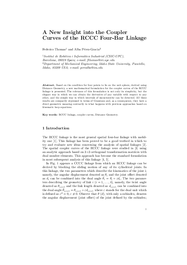 (PDF) A New Insight into the Coupler Curves of the RCCC Four-Bar Linkage