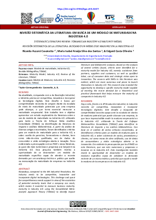 (PDF) SYSTEMATIC LITERATURE REVIEW: TOWARDS AN INDUSTRY 4.0 MATURITY MODEL
