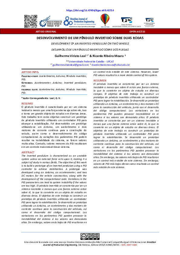 (PDF) DEVELOPMENT OF AN INVERTED PENDULUM ON TWO WHEELS