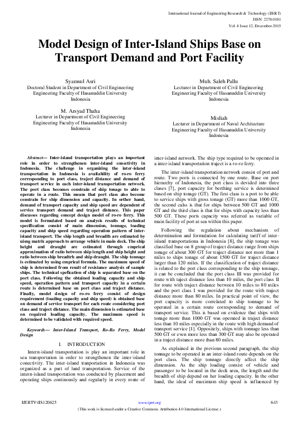 (PDF) Model Design of Inter-Island Ships Base on Transport Demand and ...