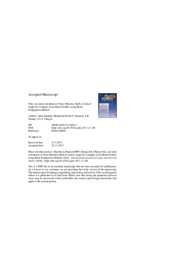 (PDF) Accurate calculation of Goos-Hänchen shift at critical angle for ...