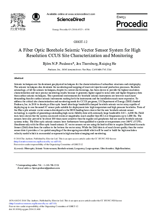 (PDF) A Fiber Optic Borehole Seismic Vector Sensor System for High ...
