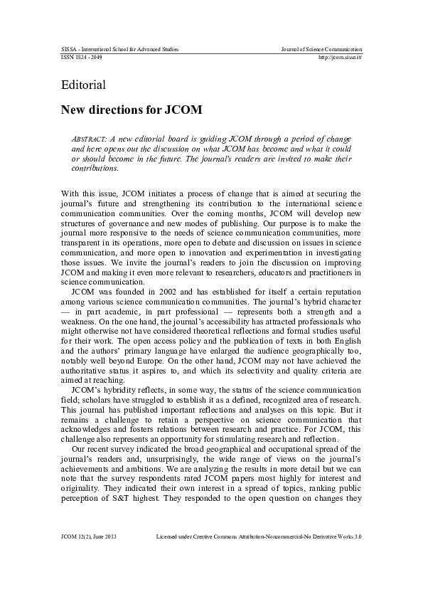 (PDF) New directions for JCOM