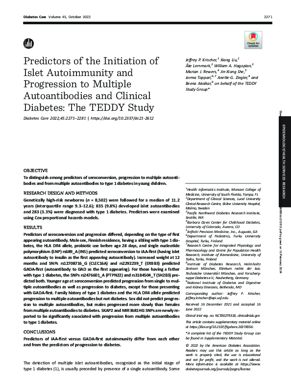 (PDF) Predictors of the Initiation of Islet Autoimmunity, Progression ...