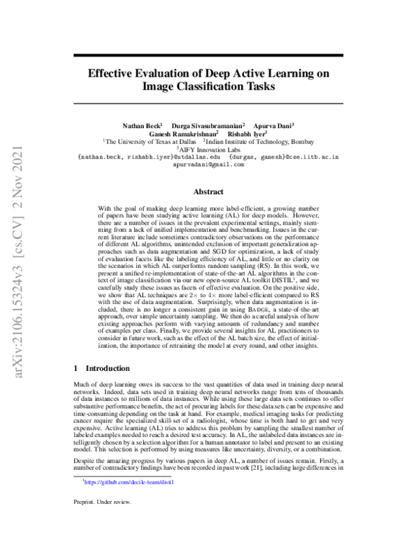 (PDF) Effective Evaluation of Deep Active Learning on Image Classification Tasks
