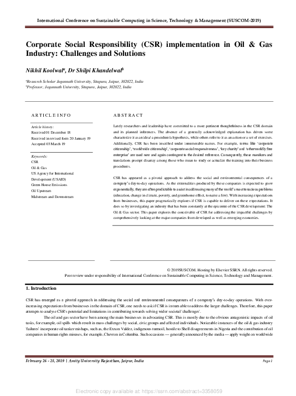(PDF) Corporate Social Responsibility (CSR) Implementation in Oil & Gas ...