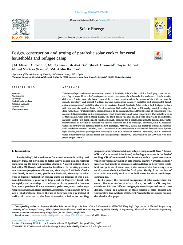 (PDF) Design, Construction and Testing of Parabolic Solar Oven