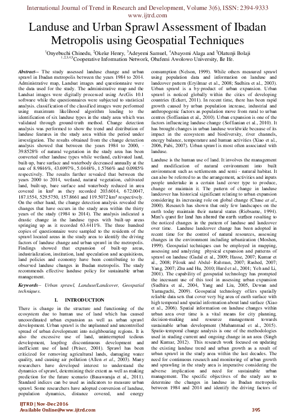 (PDF) Landuse and Urban Sprawl Assessment of Ibadan Metropolis using ...