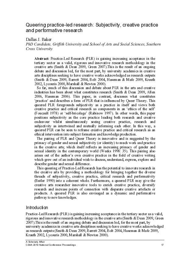 (PDF) Queering practice-led research: subjectivity, creative practice ...