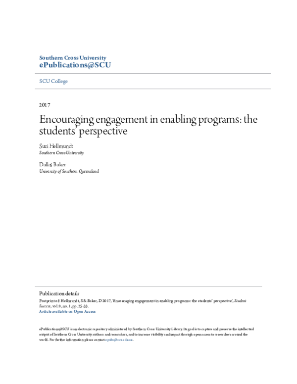 (PDF) Encouraging engagement in enabling programs: The students’ perspective